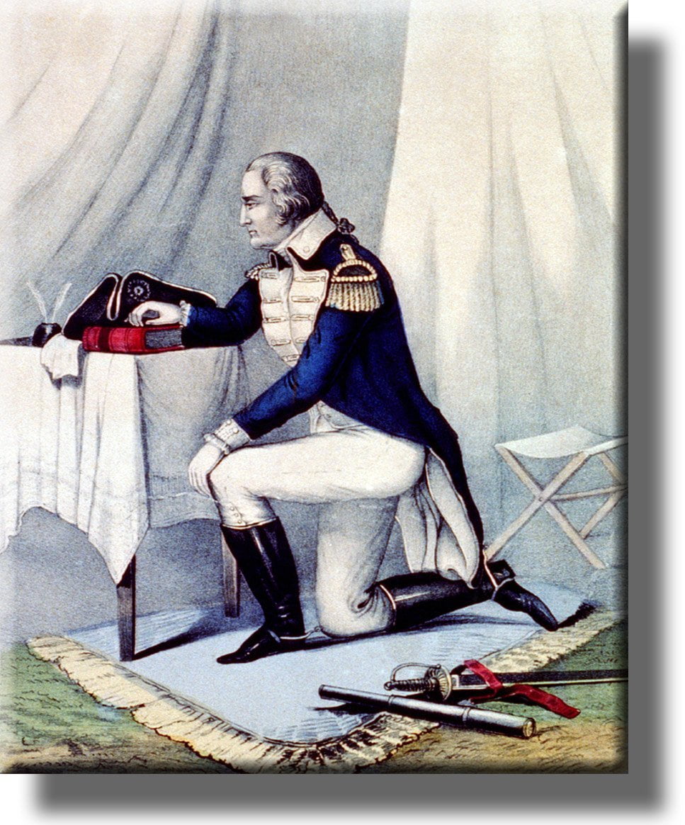George Washington at Prayer Vintage Picture on Stretched Canvas, Wall ...
