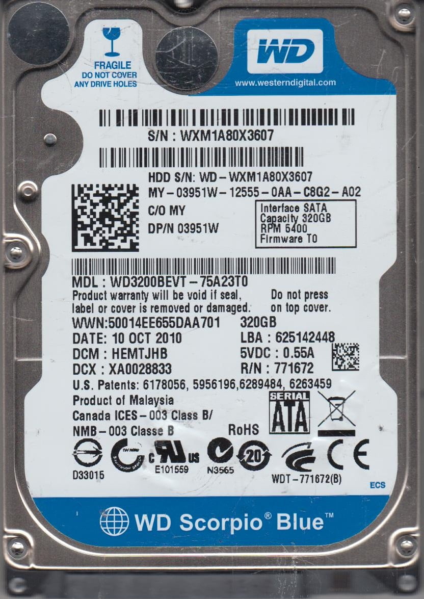 WD3200BEVT-75A23T0, DCM HEMTJHB, Western Digital 320GB SATA 2.5 Hard ...