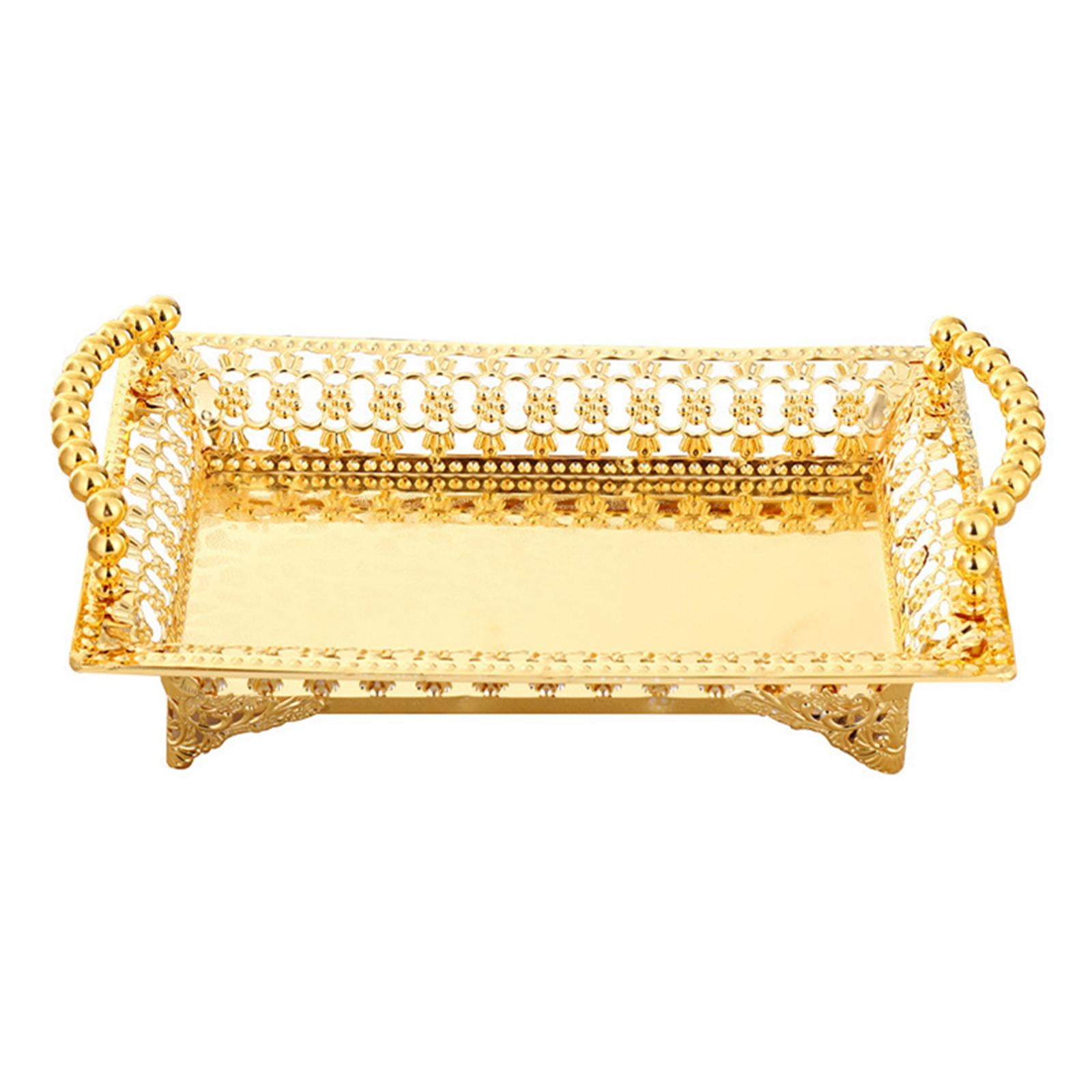 Luxury Serving Tray Golden Rectangle with Handle Storage Container ...
