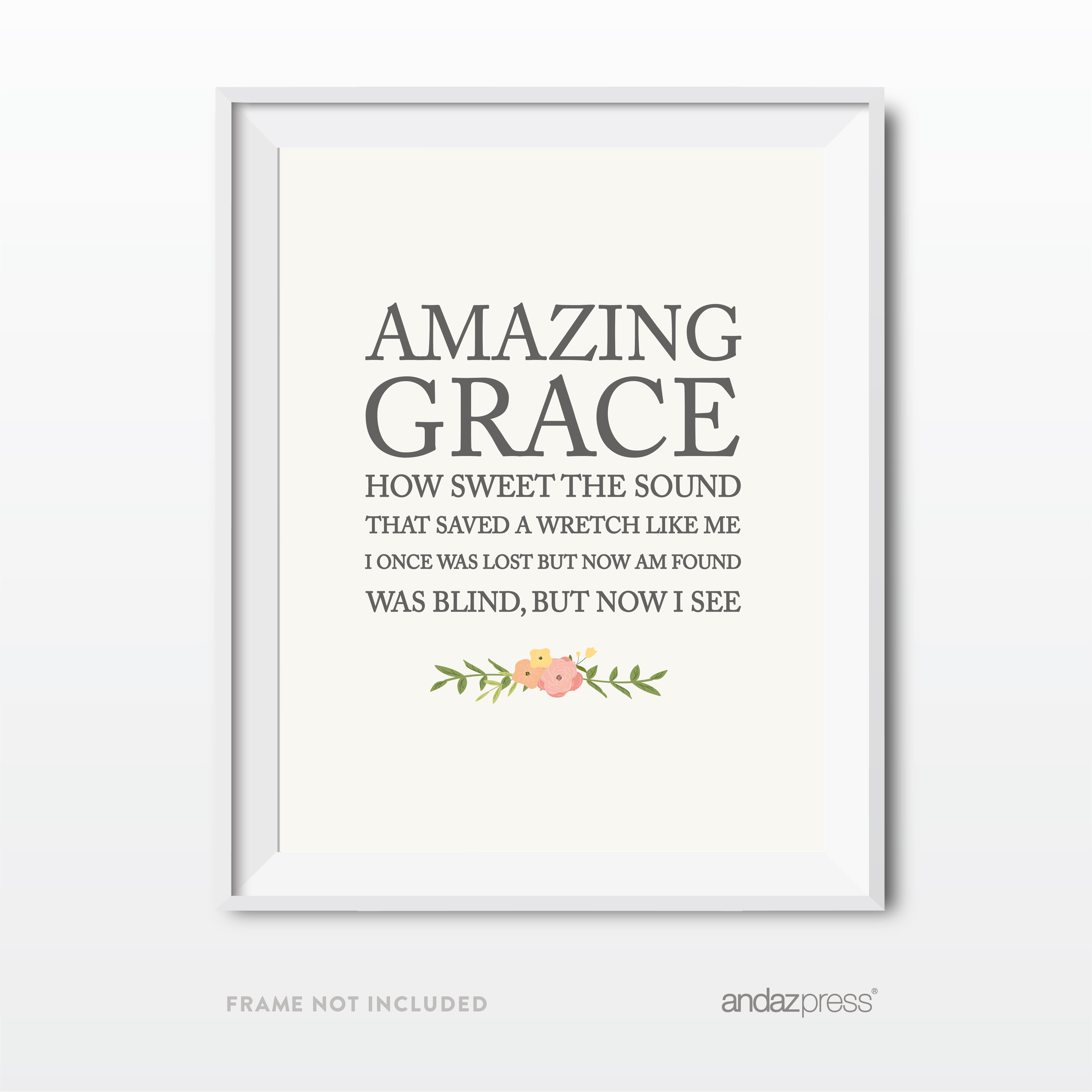 Amazing Grace Hymn, Short Version Bible Verses Religious Wall Art ...
