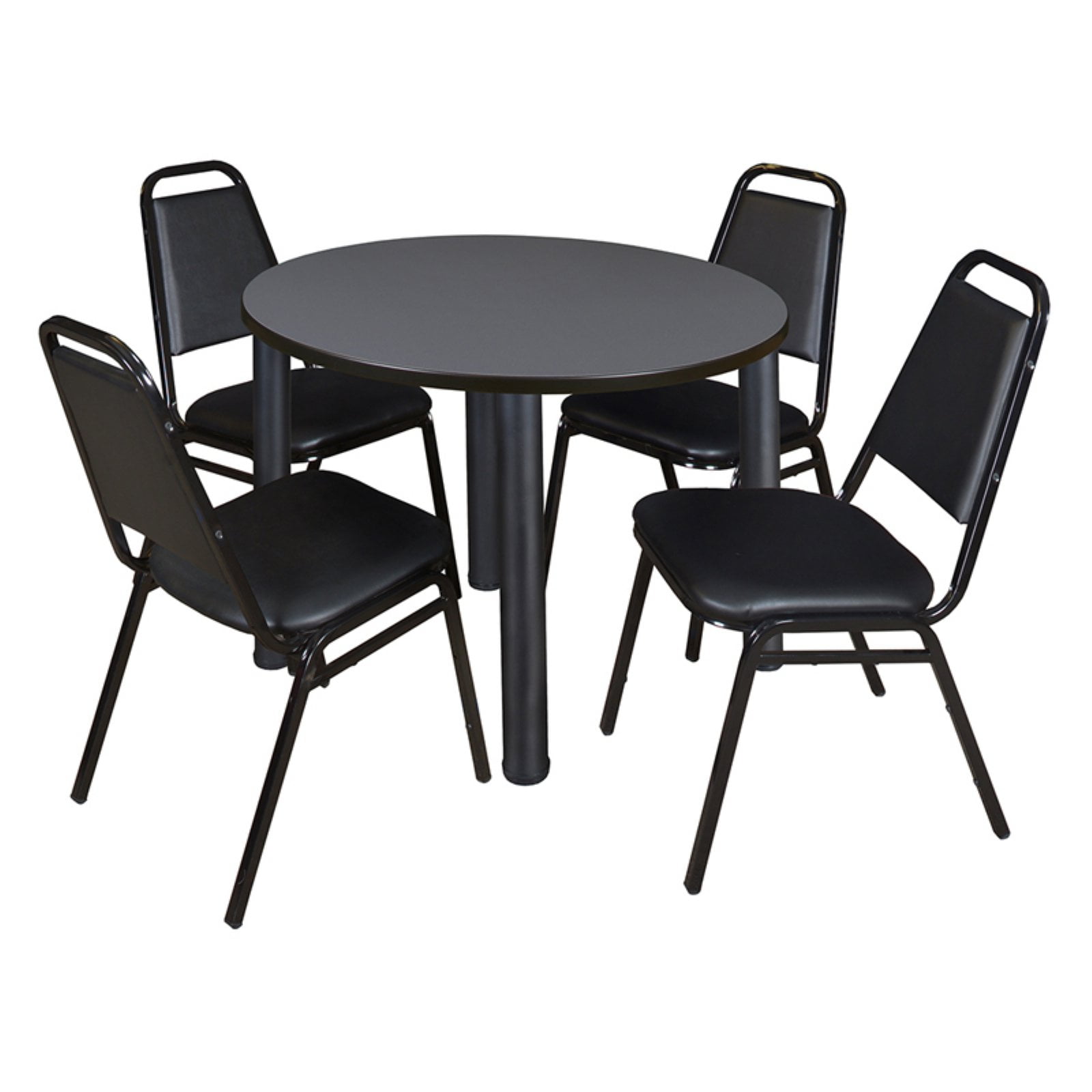 Regency Kee Round Breakroom Table with 4 Stackable Restaurant Chairs ...