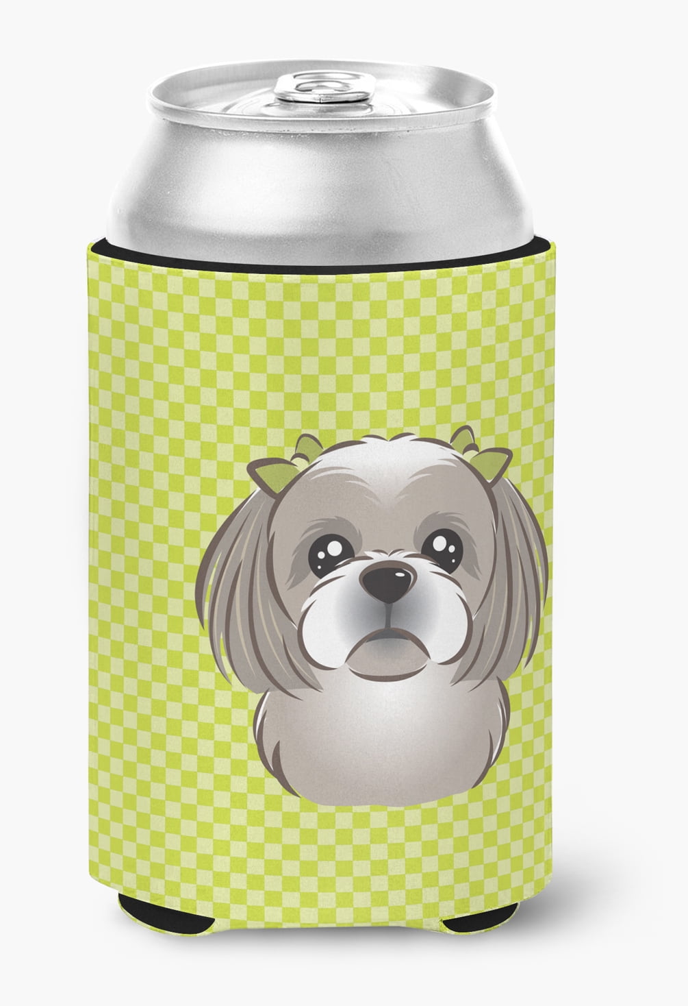 Checkerboard Lime Green Gray Silver Shih Tzu Can or Bottle Hugger ...