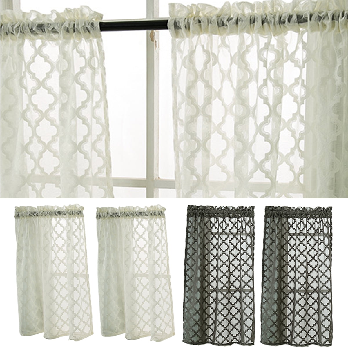 Travelwant Kitchen Curtains for Bathroom Sheer Floral Embroidered Cafe ...