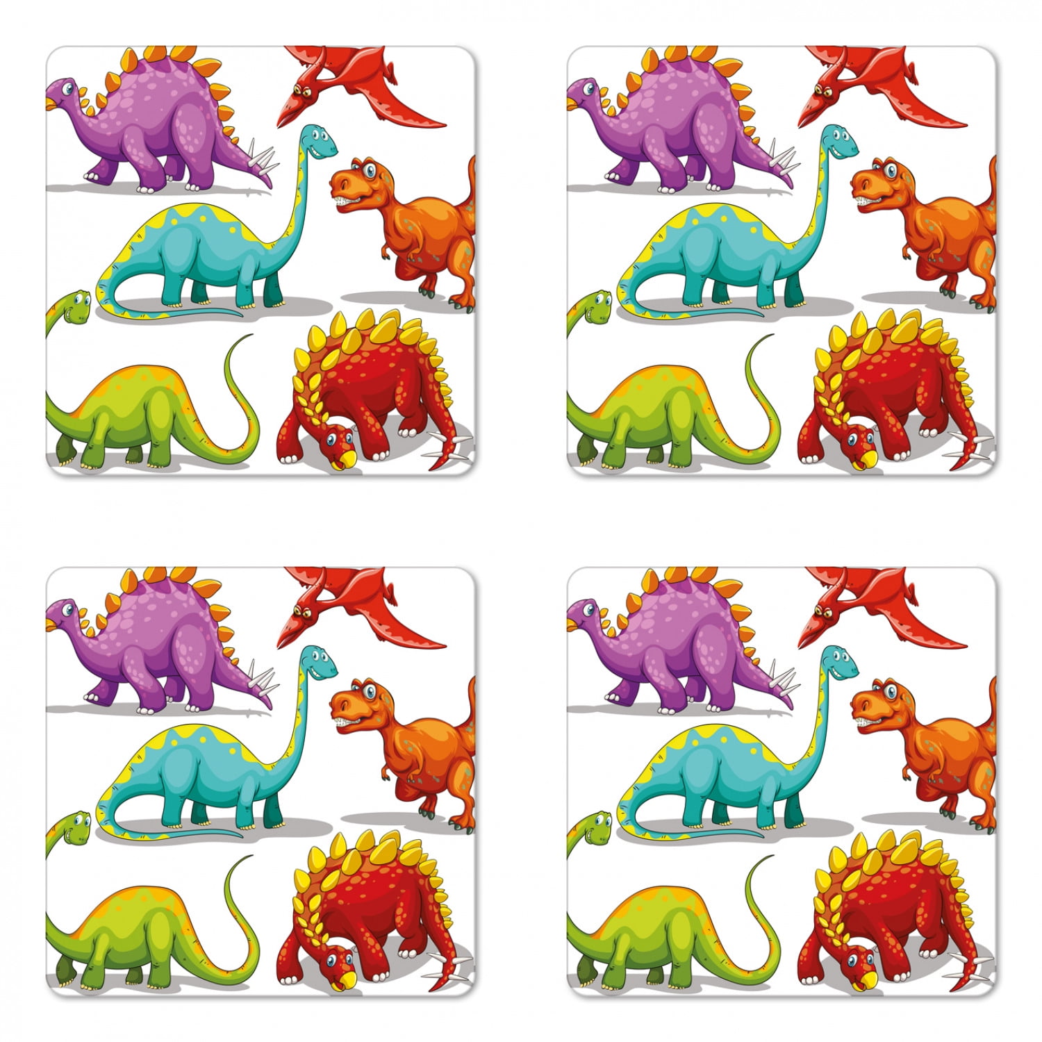 Dinosaur Coaster Set of 4, Colorful Funny Different Dino Themed ...