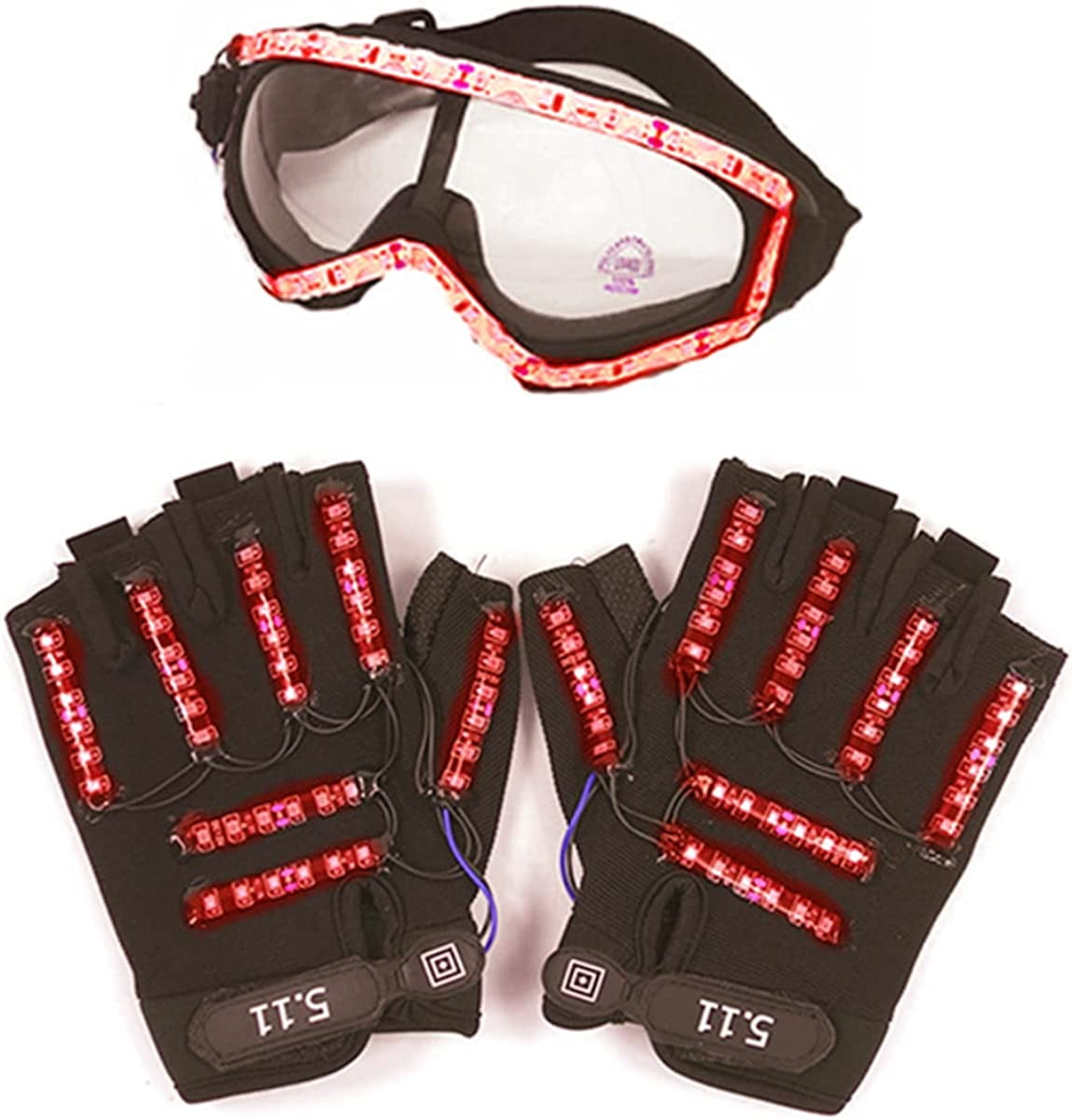 LINLIN LED Gloves and Led Glasses, Light Up Gloves LED Skeleton Gloves ...