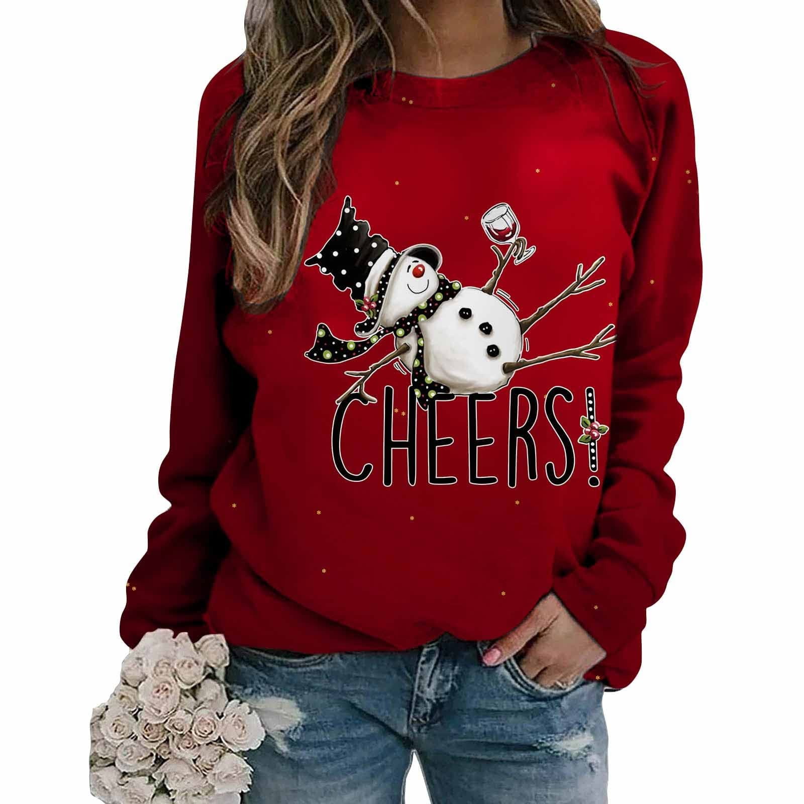 Christmas Sweater for Women Ugly Santa Snowflake Wine Glass Graphic Shirt Merry Christmas ...