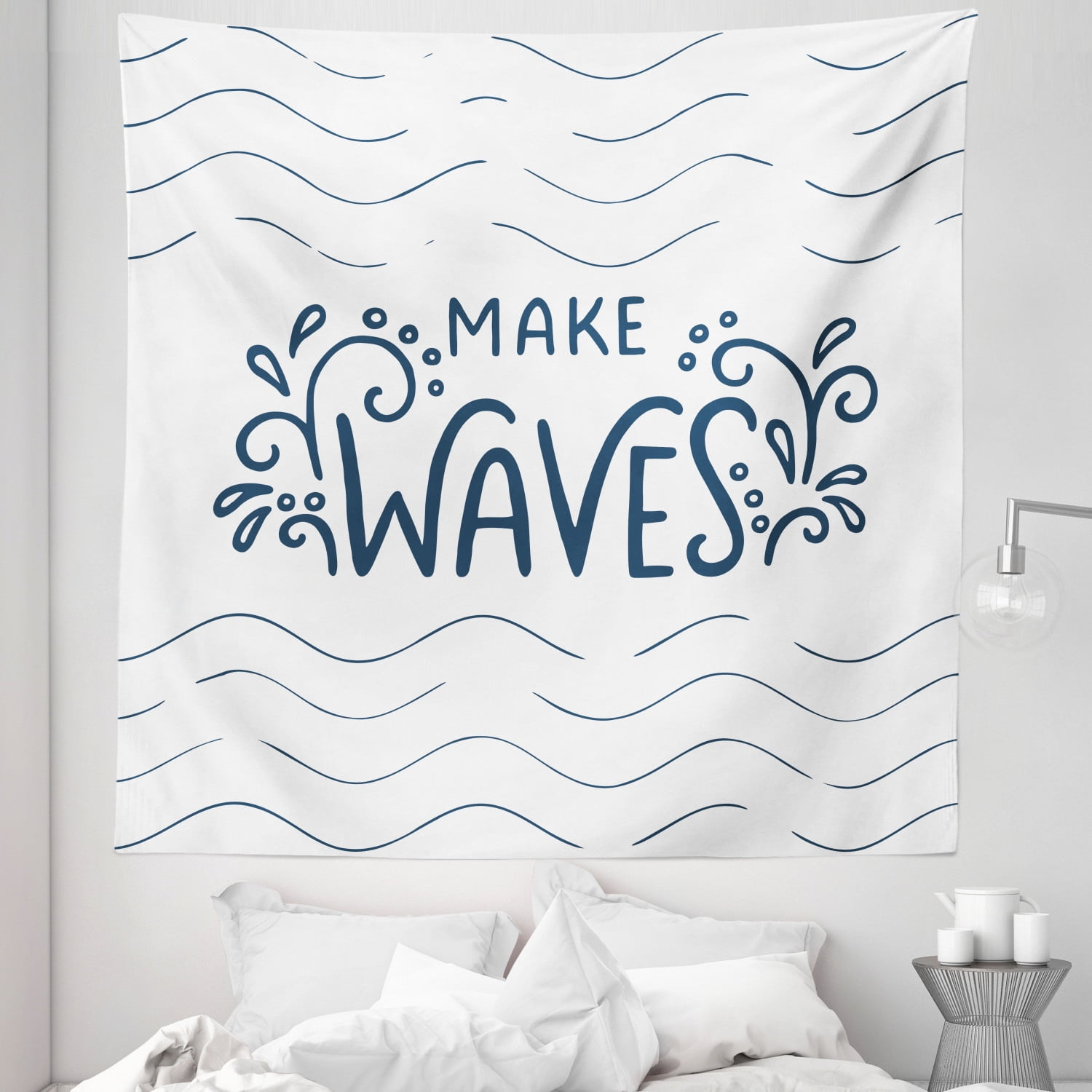 Make Waves Tapestry, Summer Themed Words with Typography with Splashes ...