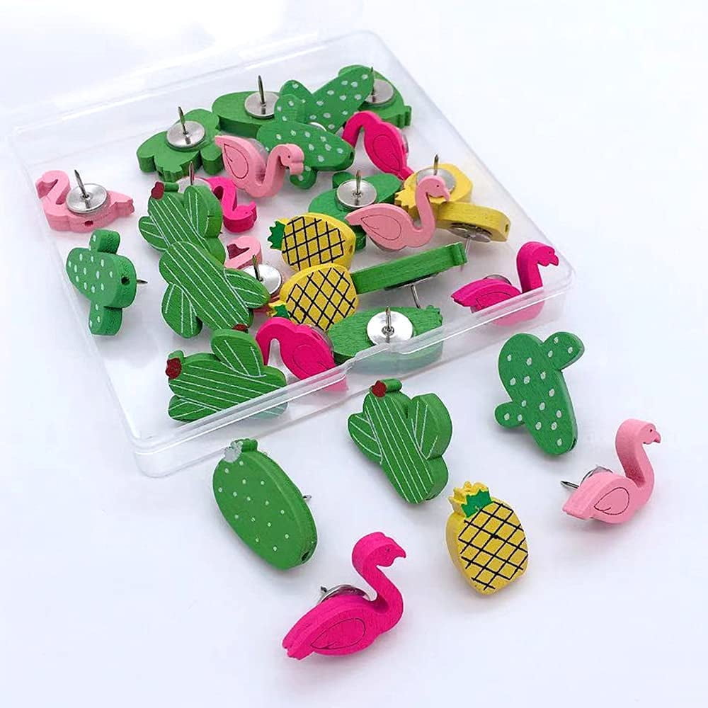 30Pcs Flamingo Saguaro Cactus & Pineapple Shape Thumb Push Pins Message ...