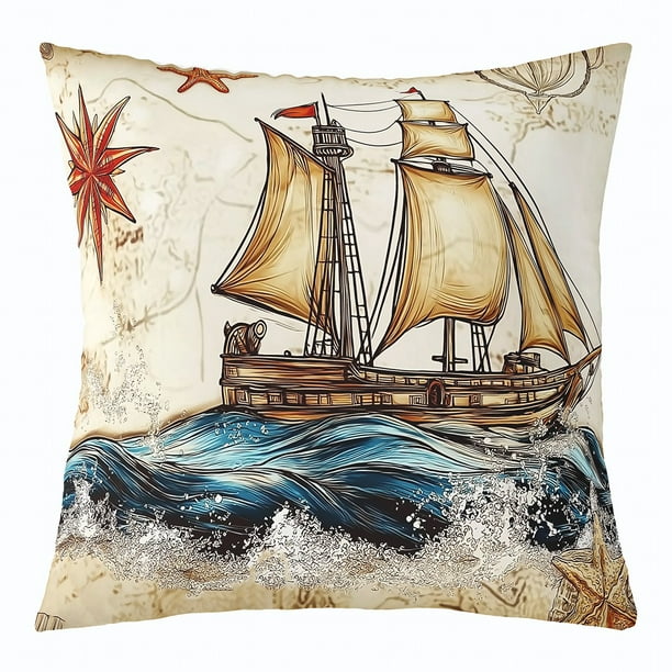 Erosebridal Vintage Ship Cushion Covers for Sofa Set of 1, Nautical ...