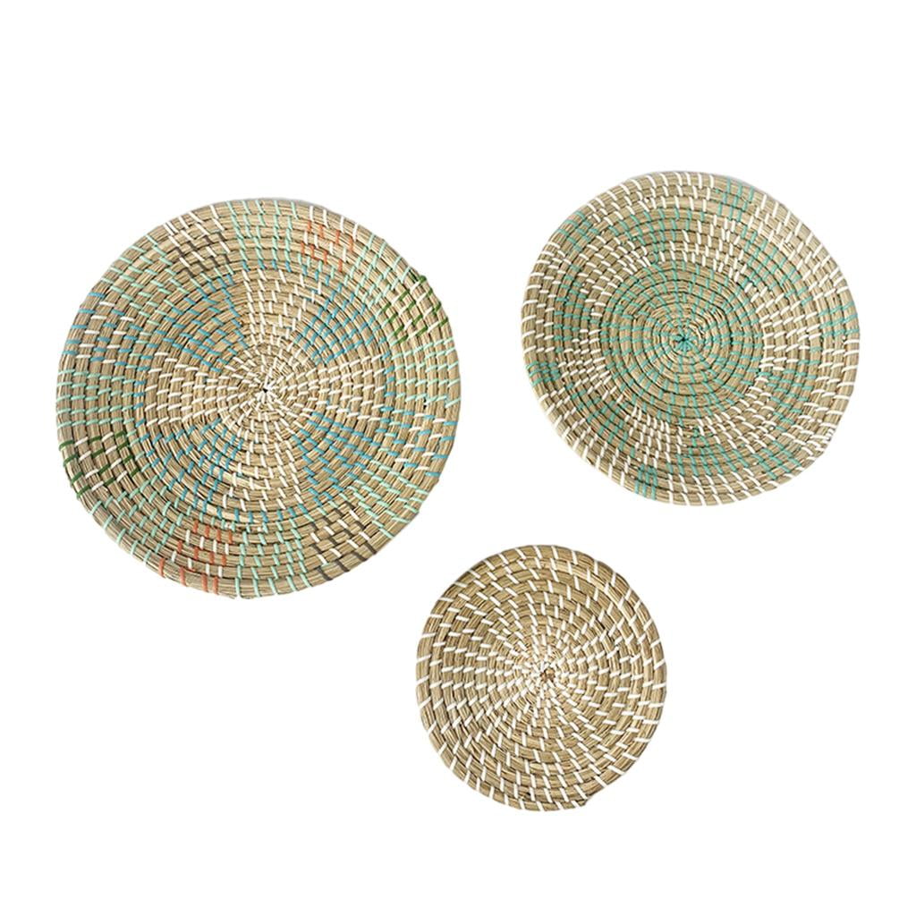 Wall Basket Decor Livingroom Rustic Wall Hanging Round Wicker Flat ...