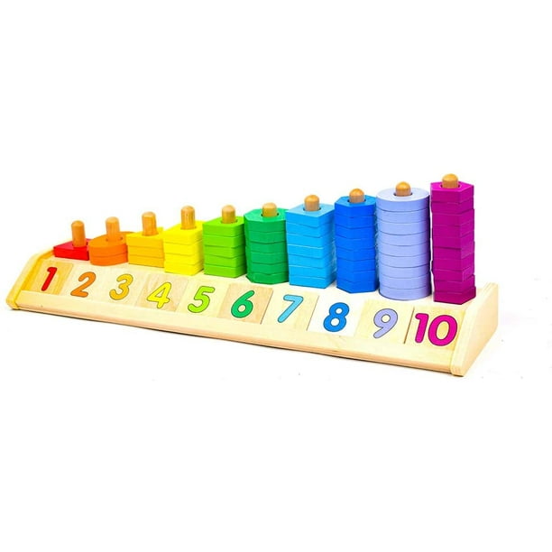Melissa And Doug Counting Shape Stacker Wooden Educational Toy With 55