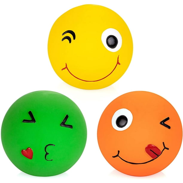 Chiwava 4 Pack 2.8'' Latex Squeaky Dog Toy Smiley Face Balls ...