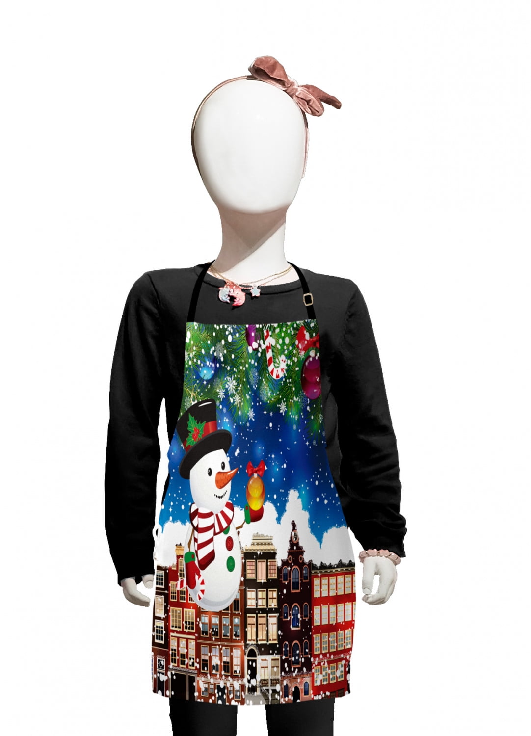 Christmas Kids Apron, Snowman in the City Streets Urban Noel Downtown ...