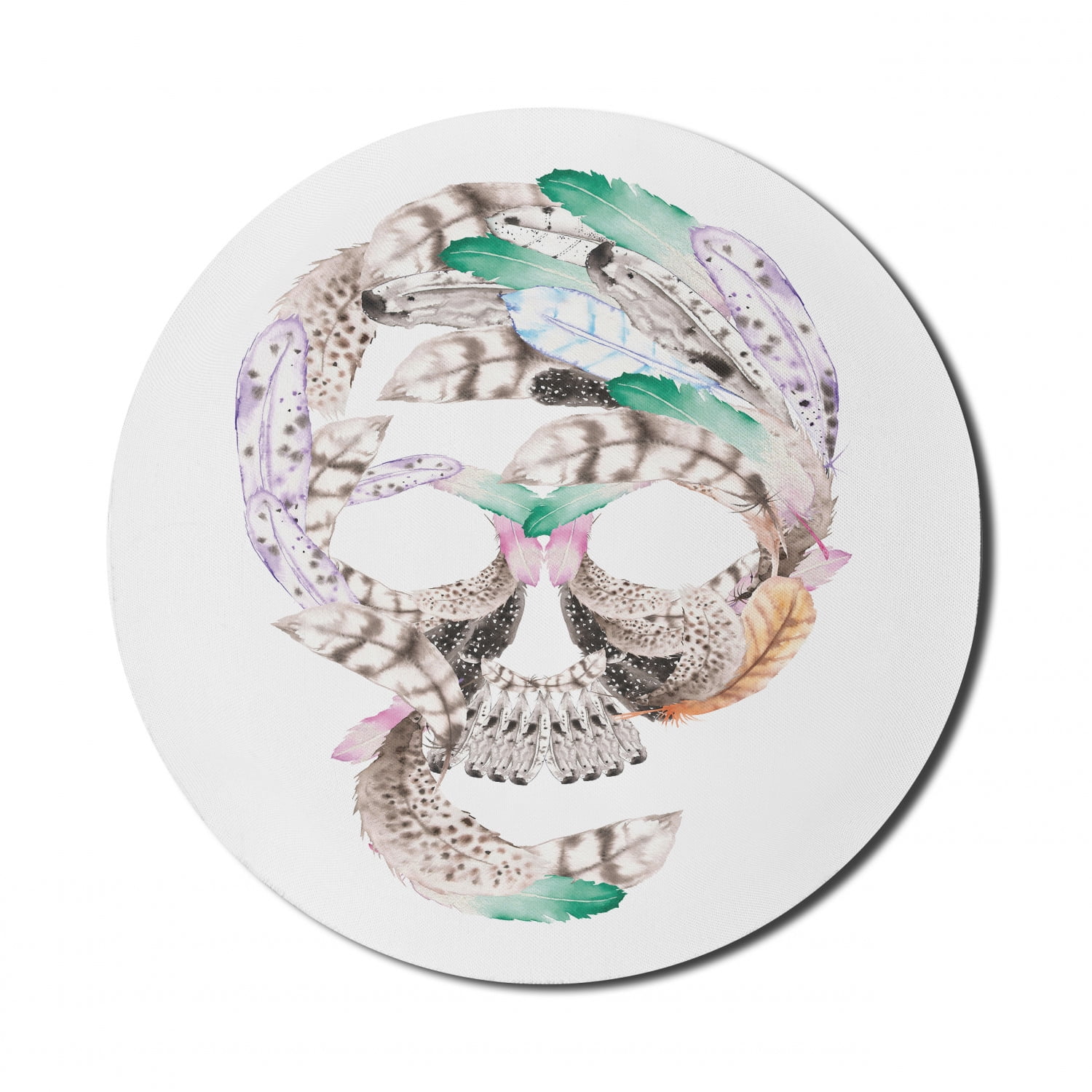 Feather Mouse Pad for Computers, Human Skull with Watercolor Feathers ...
