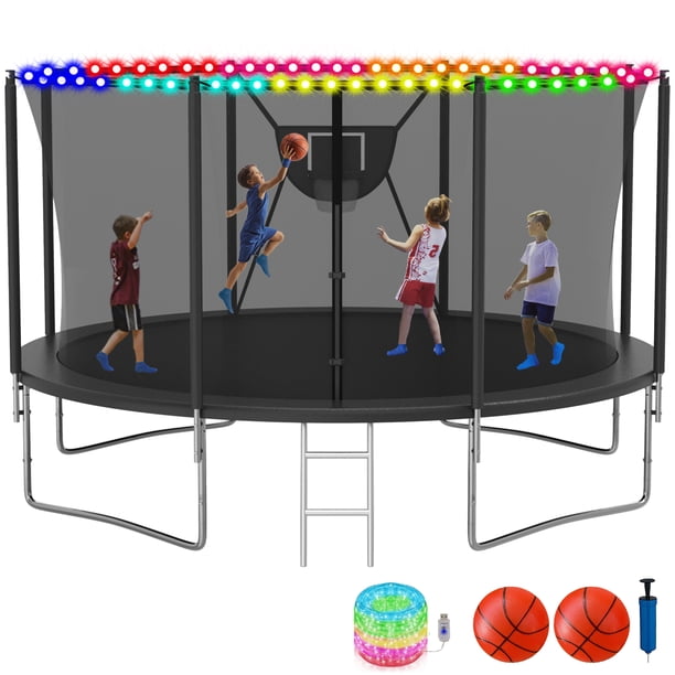 KOFUN Trampoline with Basketball Hoop & Light, 1500lbs 10FT 12FT 14FT ...