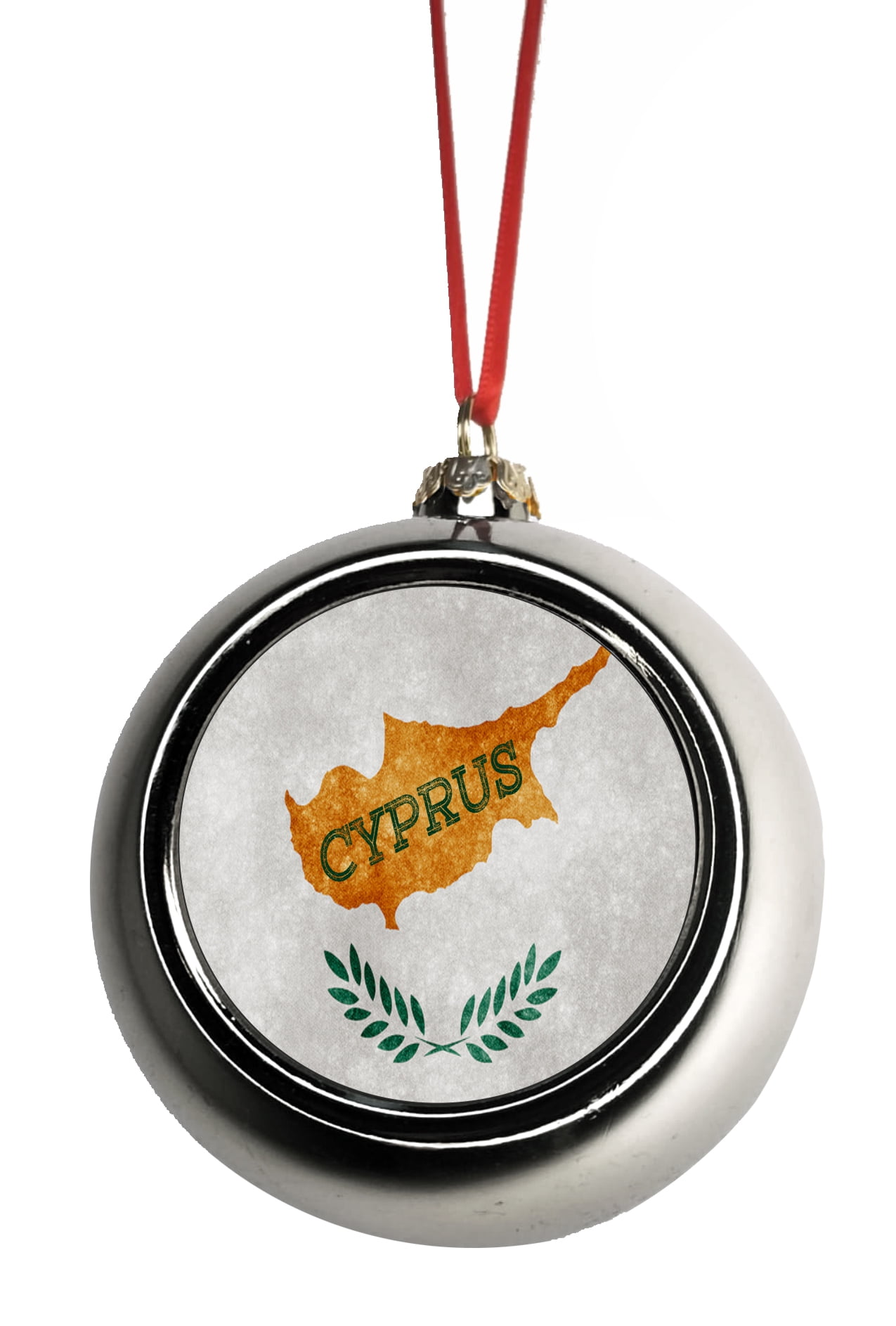 Flag Cyprus Grunge Flag Bauble Christmas Ornaments Silver Bauble Tree ...