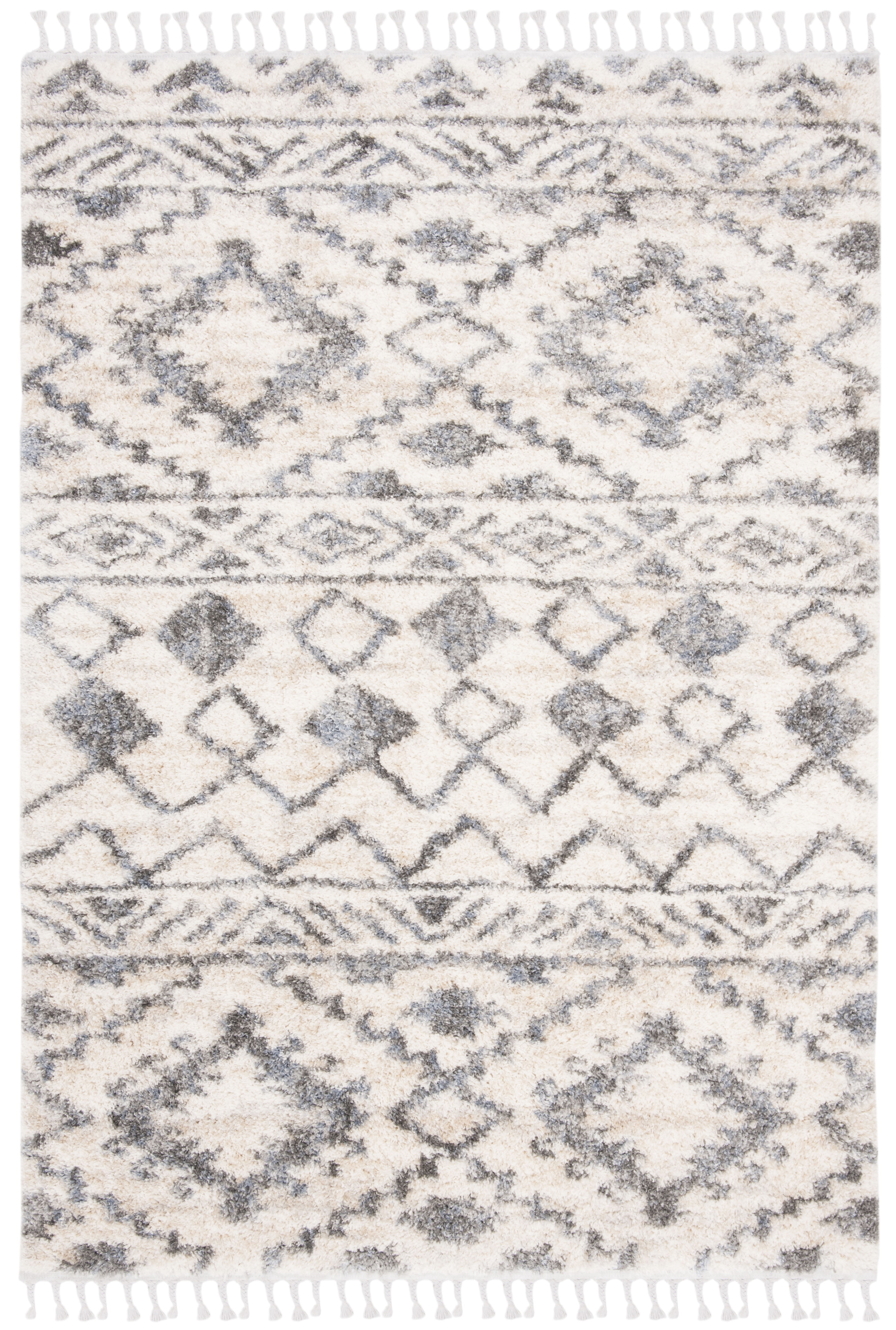 SAFAVIEH Berber Fringe Camillo Aztec Shag Area Rug, Cream/Navy, 5'3" x ...