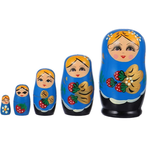 Blue Strawberry Wooden Russian Nesting Dolls 5Pcs Dolls Wooden Dolls ...