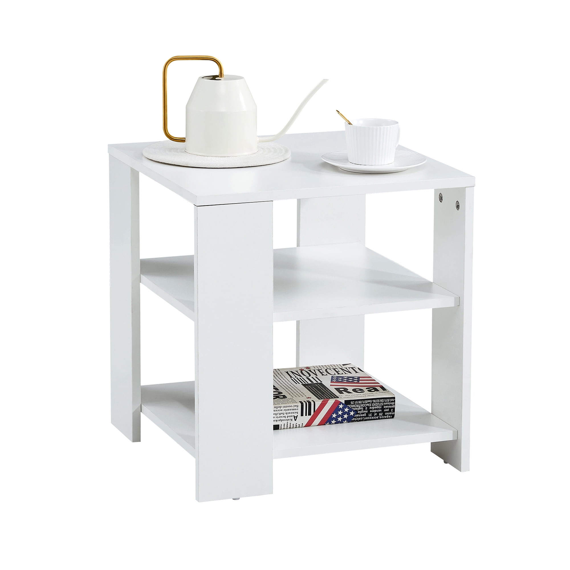 Seizeen White Nightstand, 3-tier Wood Square Side End Table with ...