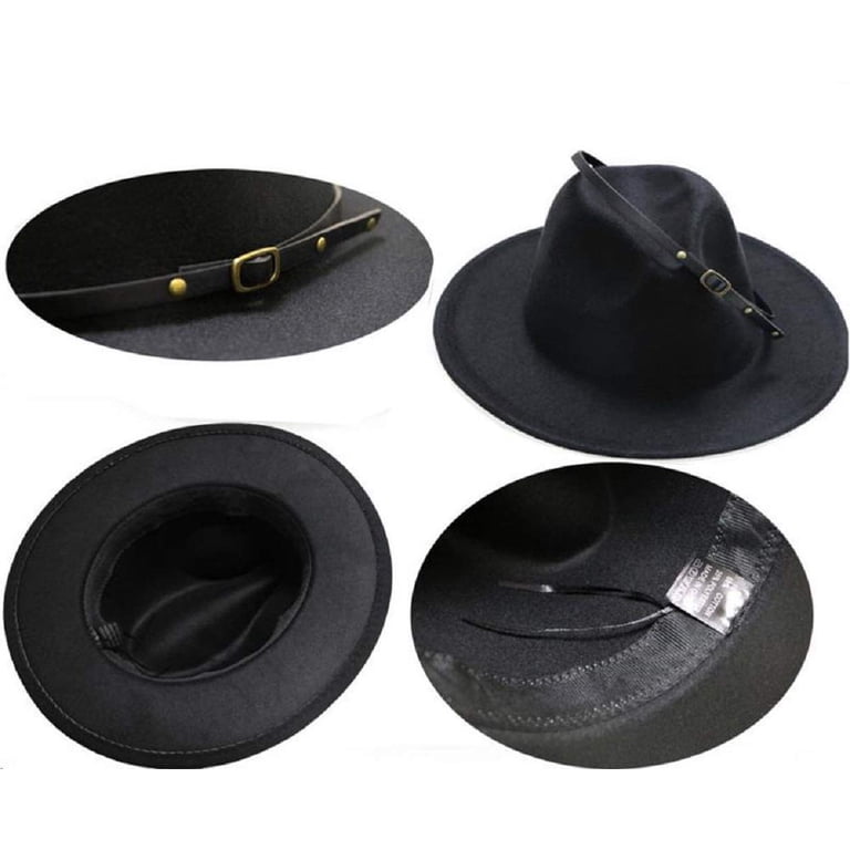Women's Felt Panama Hats Classic Wide Brim Rancher Fedora with Belt ...