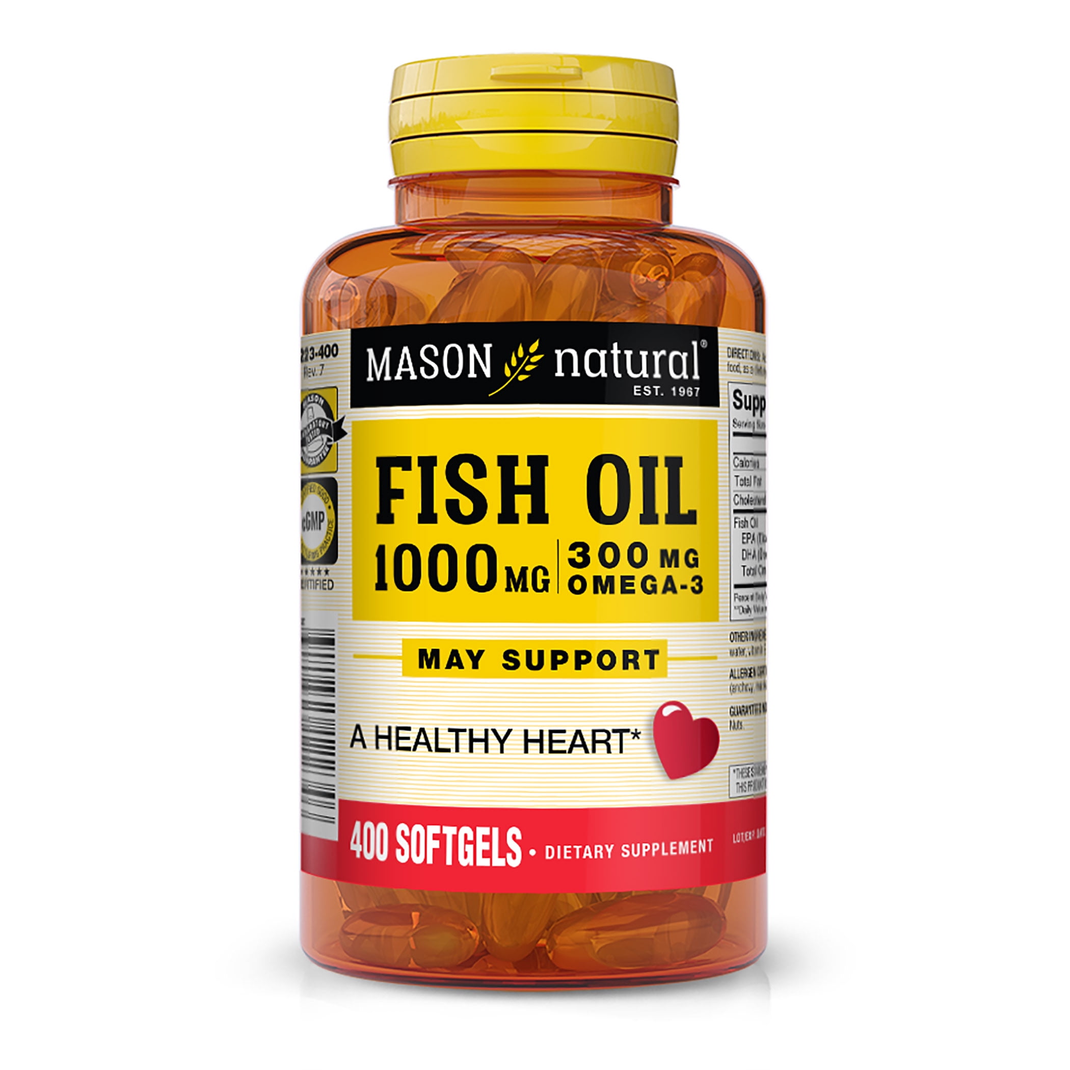 Mason Natural Fish Oil 1,000 mg with 300 mg Omega-3, Healthy Heart ...