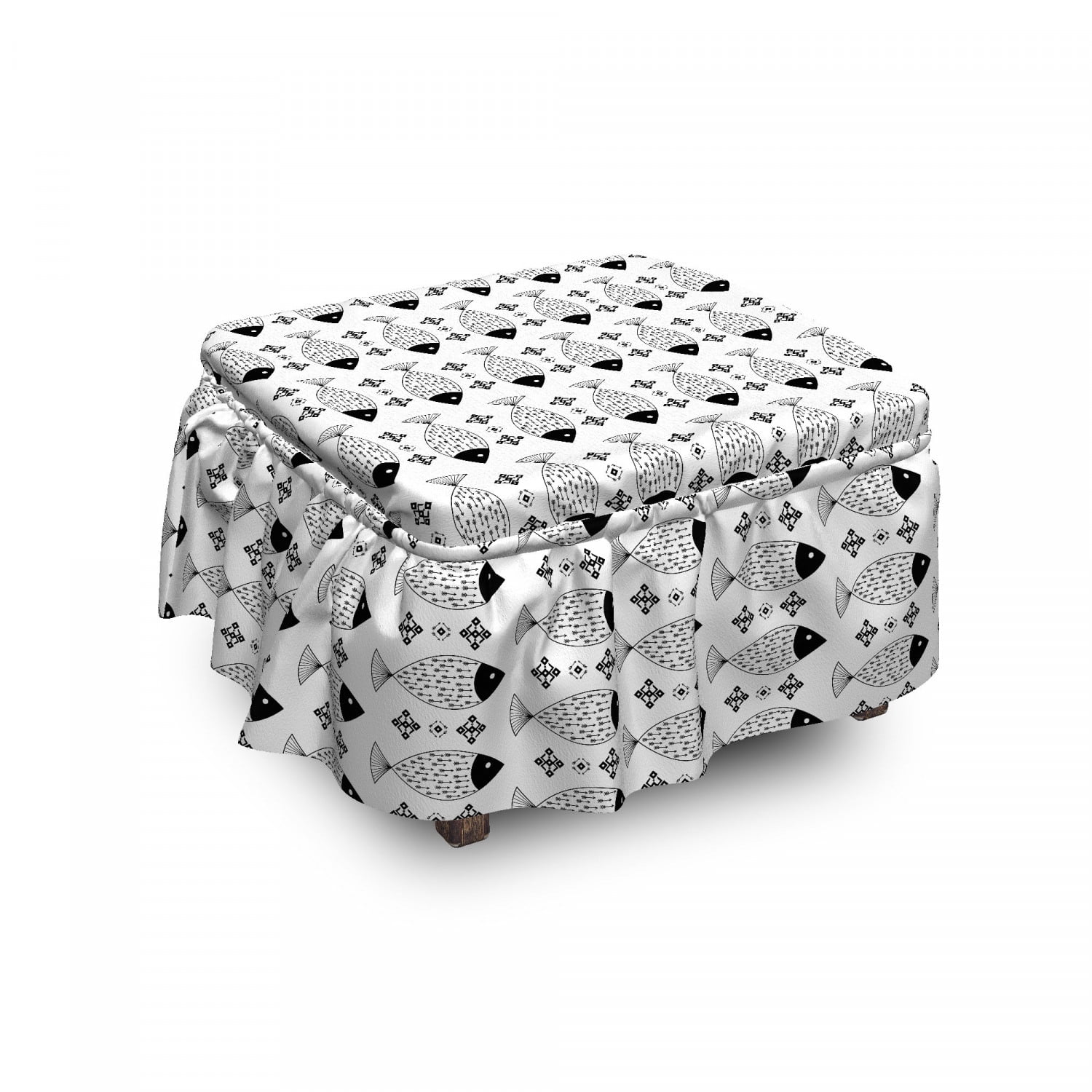 Modern Ottoman Cover, Ocean Sea Life, 2 Piece Slipcover Set with Ruffle ...