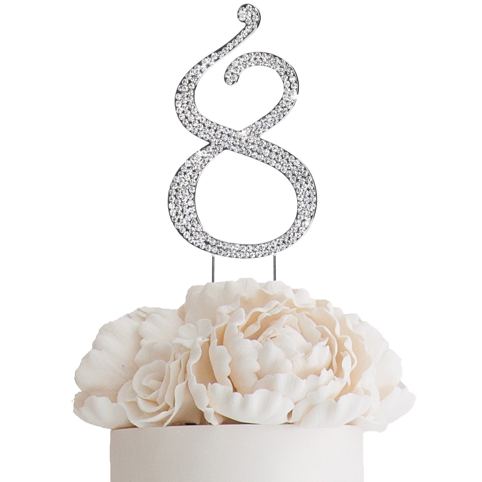 BalsaCircle Number 8 Cake Topper 4.5" Silver Rhinestone Personalized ...