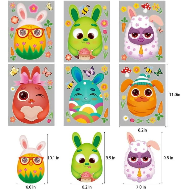 50PCS Easter Window Cling Sticker,Large Sized Egg Bunny Chick Window ...