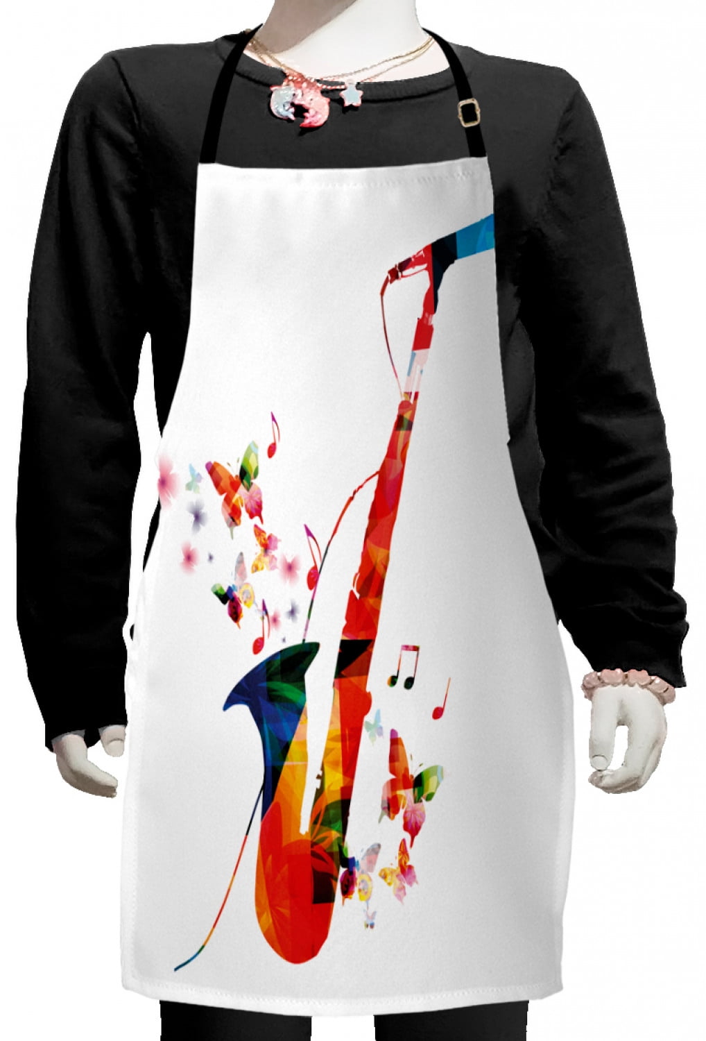Music Kids Apron, Jazz Theme Colorful Saxophone with Microphone with ...