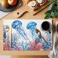 Blue Jellyfish Cotton Linen Placemats Set of 1, Red Coral Shell Ocean ...