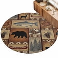 Wildlife Animals Washable Round Area Rug 3 ft, Brown Deer Fish Pinecone ...