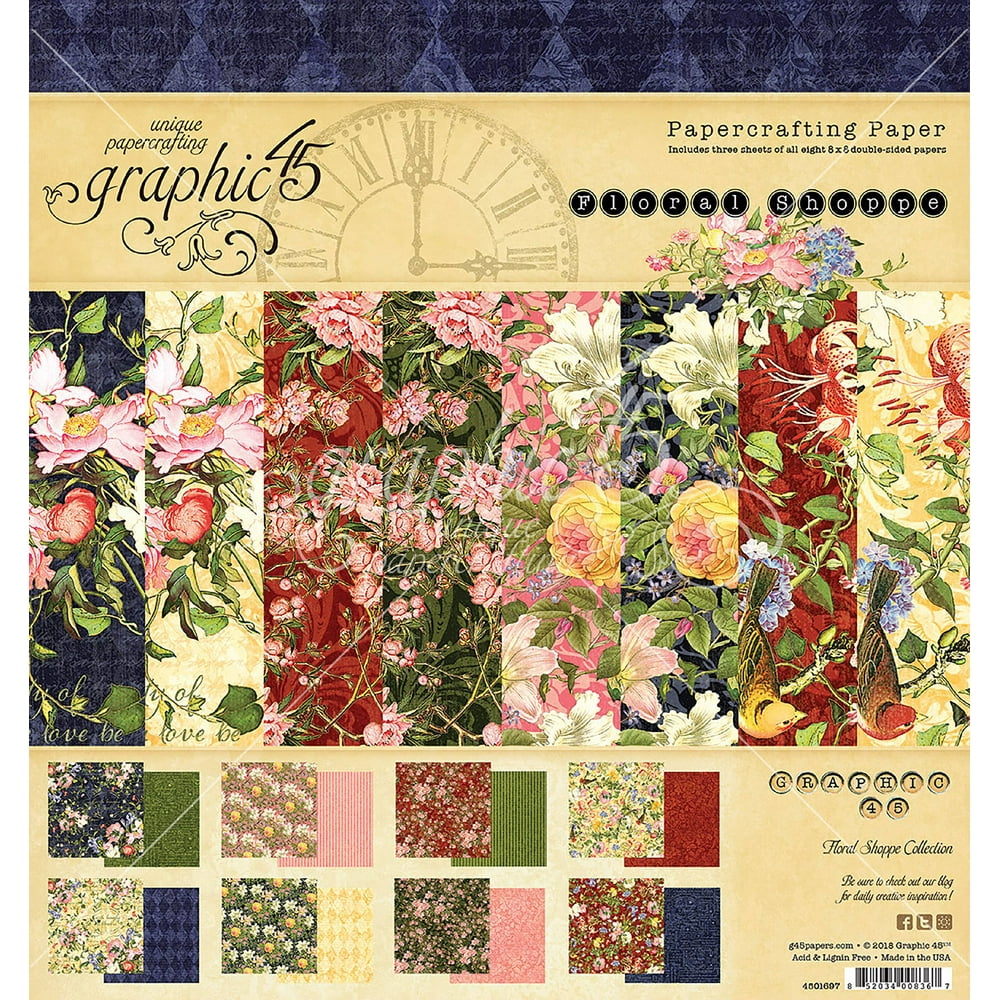Graphic 45 Double-Sided Paper Pad 8"X8" 24/Pkg-Floral Shoppe, 8 Designs ...