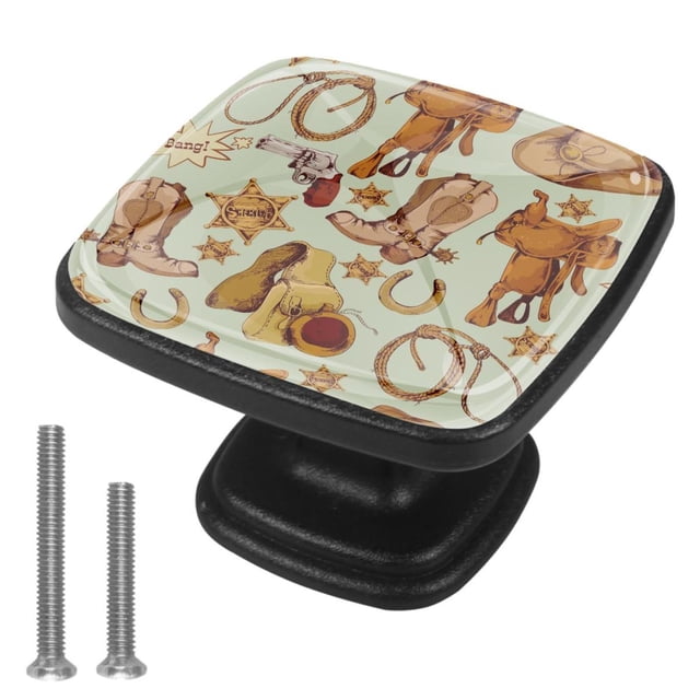 4 Pcs Cabinet Handle Drawer Pulls Wild West Cowboy Knobs with Screws Square Furniture Office ...