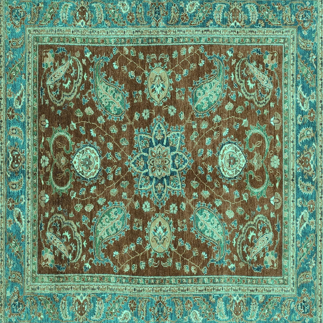 Ahgly Company Indoor Square Abstract Turquoise Blue Modern Area Rugs, 6 ...