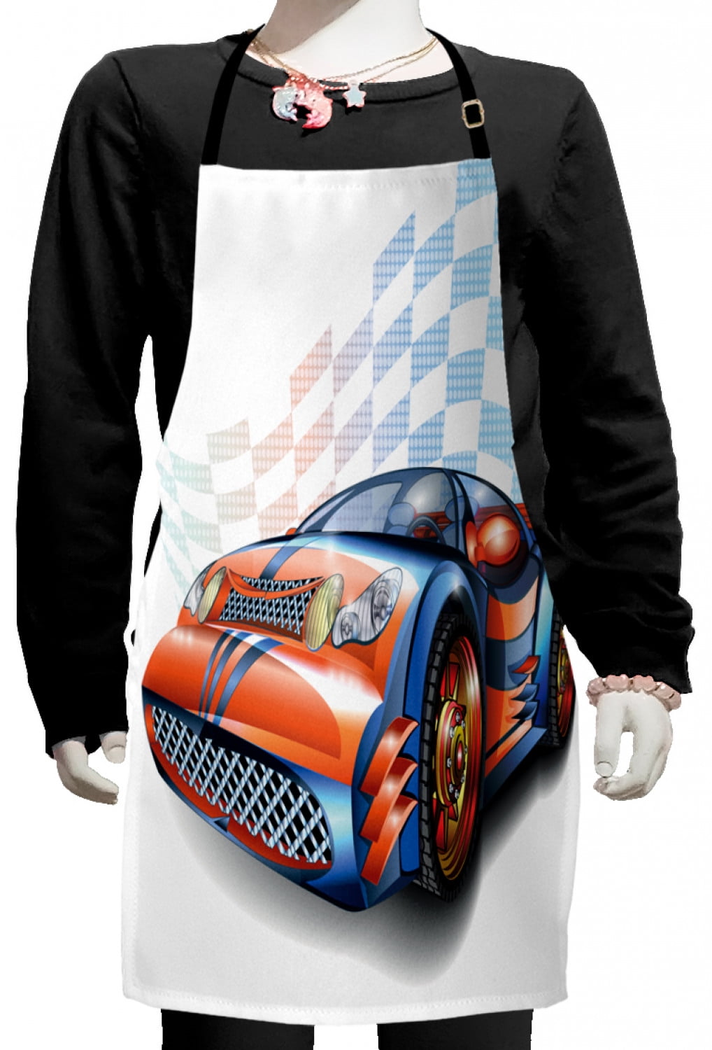 Cars Kids Apron, Cartoon Style Speeding Racing Car Event Championship ...