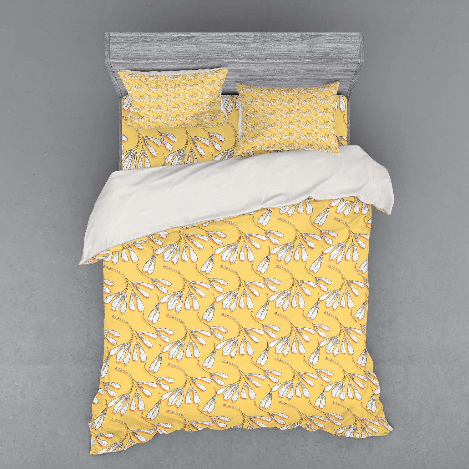Leaves Duvet Cover Set, Pattern with Abstract White Maple Seeds ...