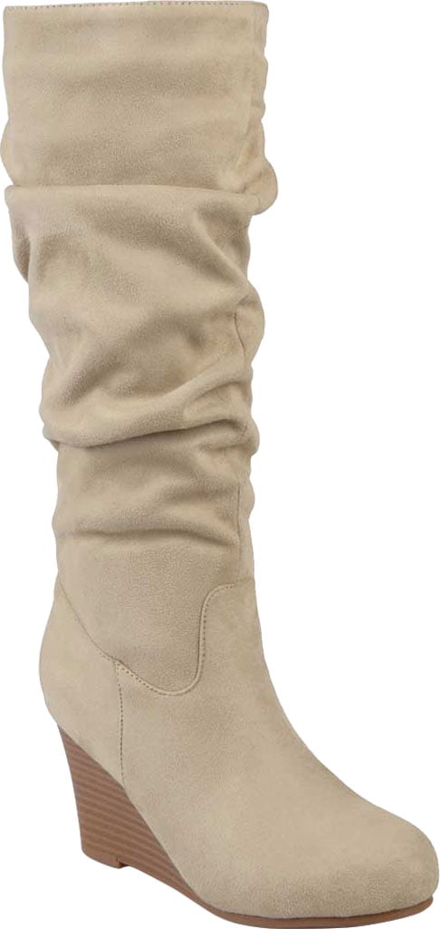 Women's Journee Collection Haze Wedge Knee High Slouch Boot Stone Faux ...