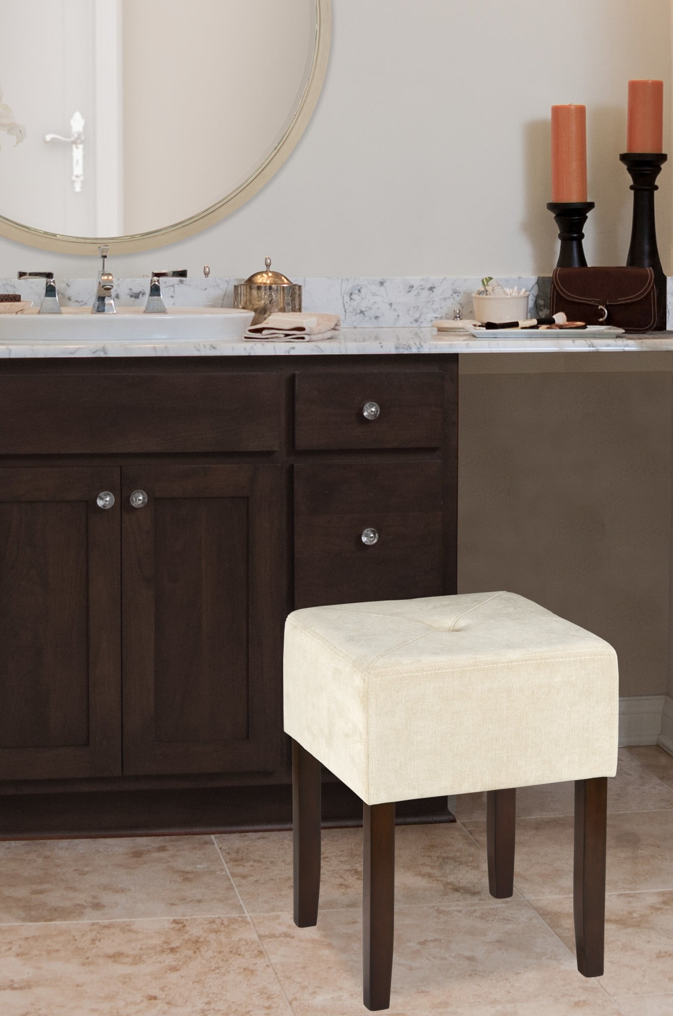 Hillsdale Furniture Bellamy Upholstered Vanity Stool, Beige - Walmart.com