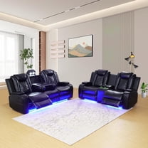 AYCP Multifunction Power Air Leather Recliner Sofa Set with LED Lights ...