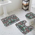 Tribal Pattern Bathroom Rugs Set Green Forest Red Birds Fish Abstract ...