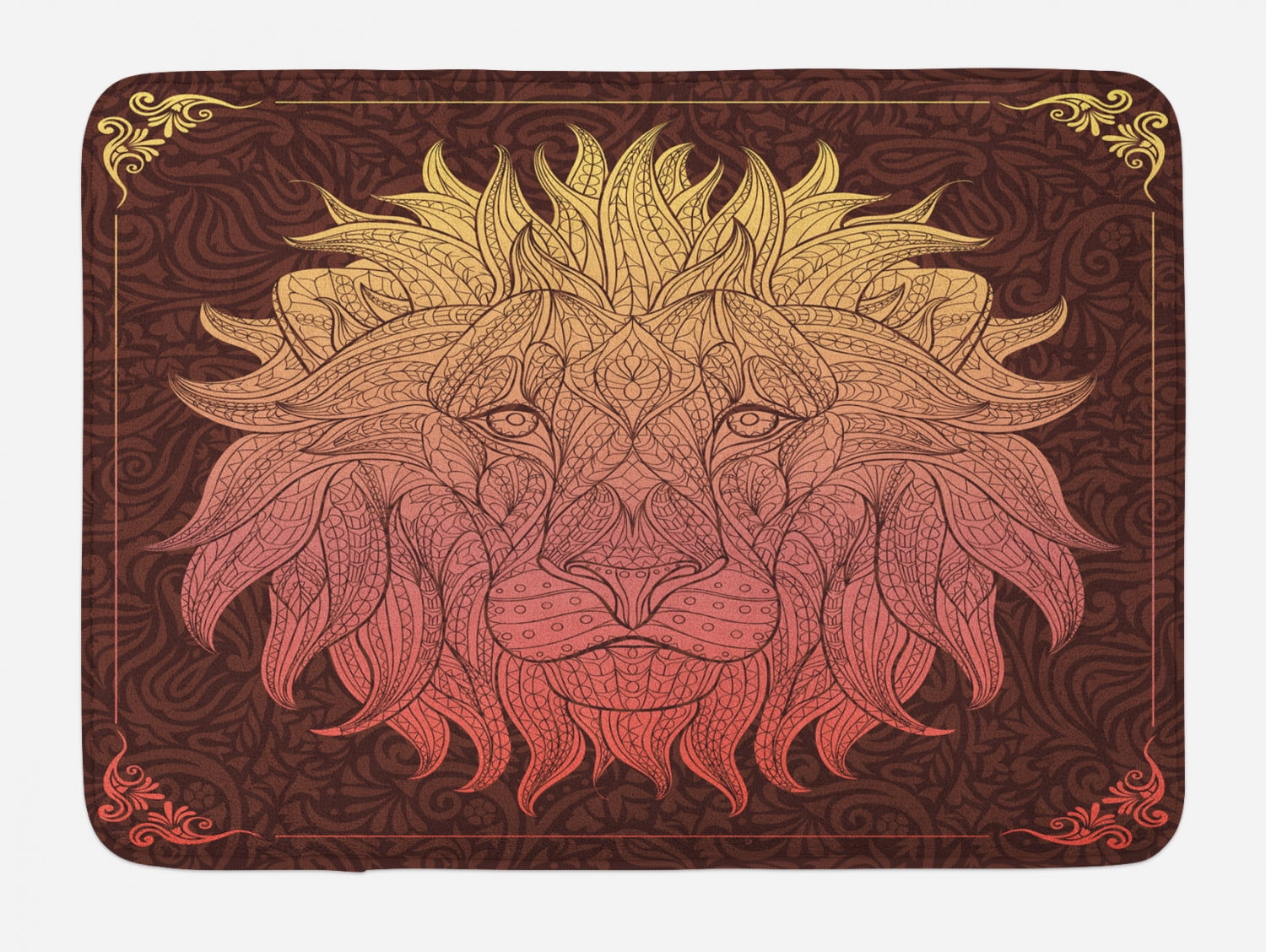 Safari Bath Mat, Patterned Ornate Lion Head with Digital Featuring ...