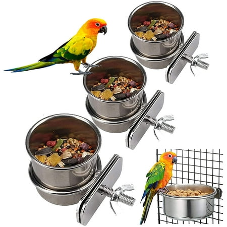 3-Piece Stainless Steel Bird Bowl Bird Bowl Food Bowl Food Bowl Cage ...