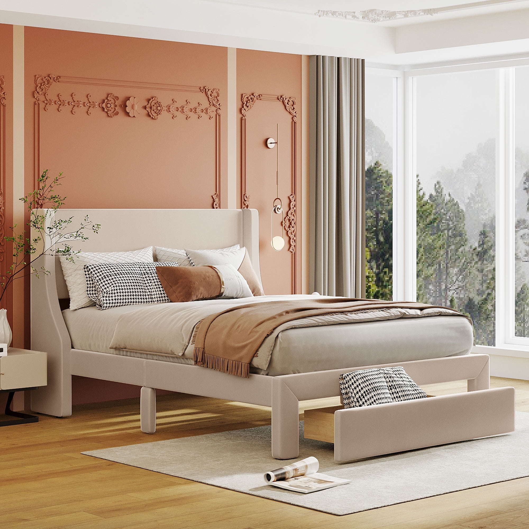 Sesslife Storage Platform Bed Frame, Full Upholstered Bed Frame with ...