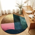 Abstract Color Block Round Living Room Rugs 7 ft, Gold Green Colorful ...