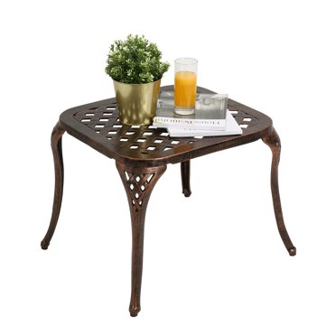 GDF Studio Prostaff Patio Bronze Round Side Table, Outdoor Cast ...