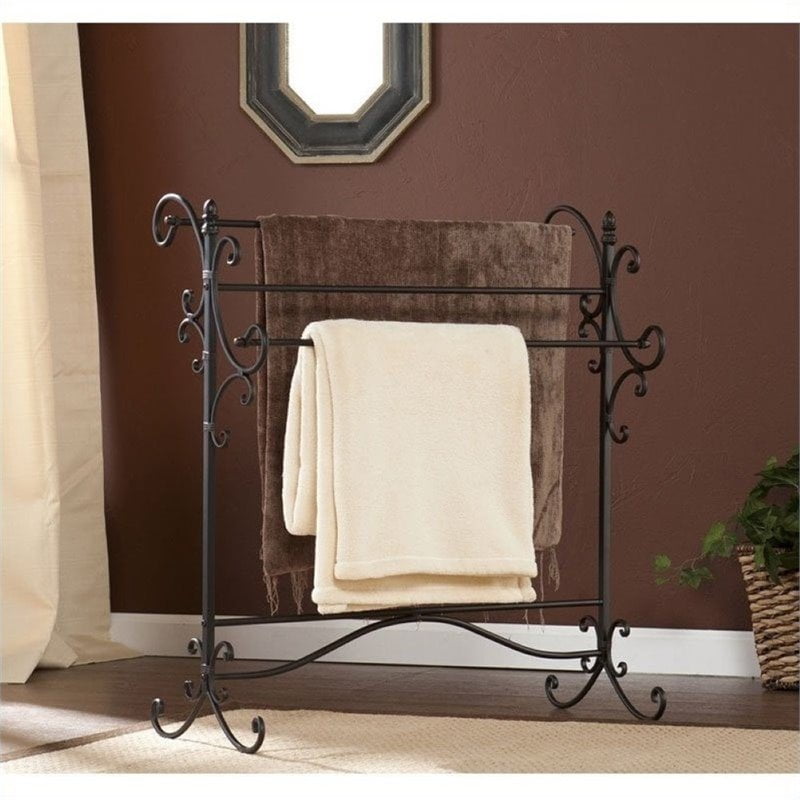 Pemberly Row Iron Blanket Rack in Black with Bronze Rubthrough ...
