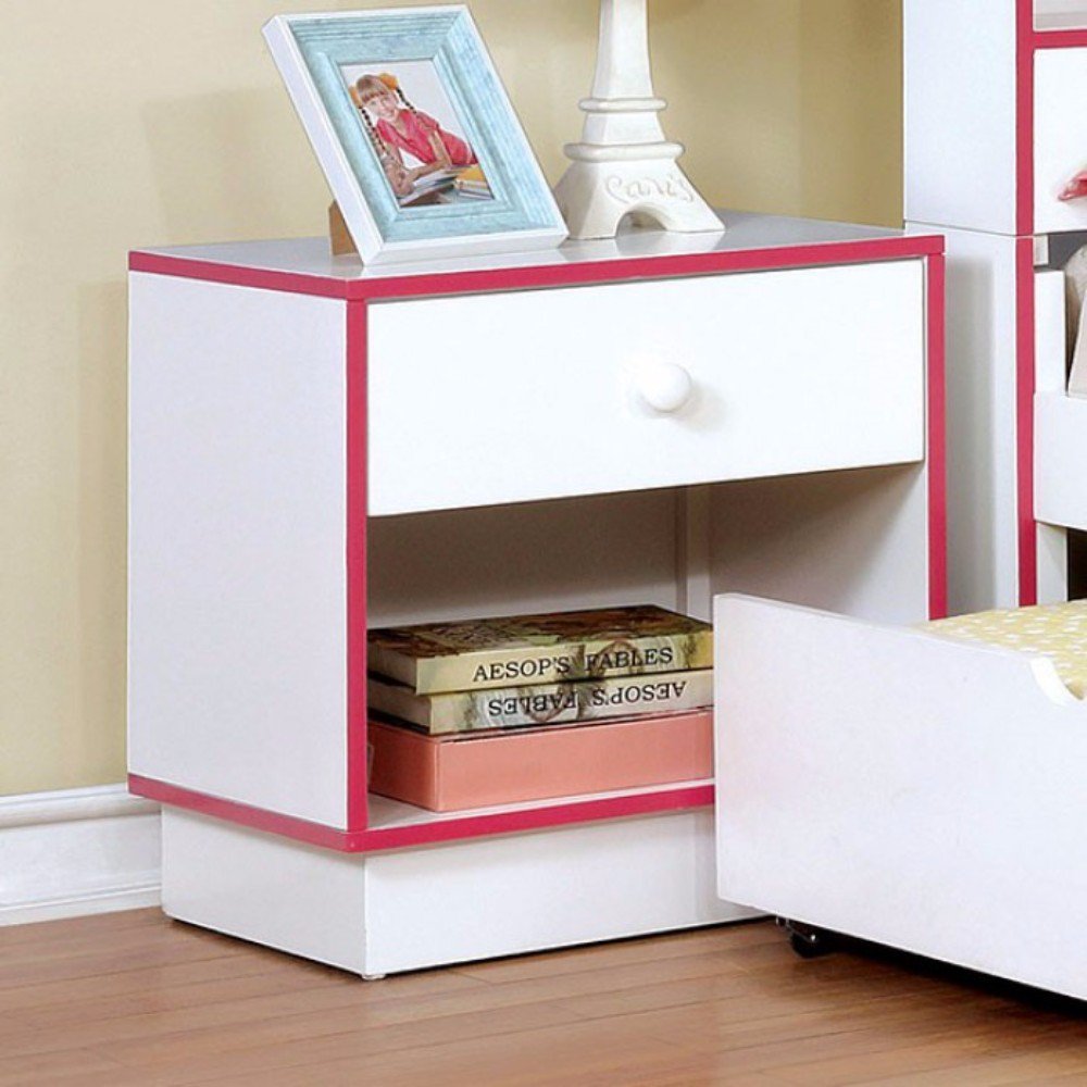 Wooden Night Stand with 1 Drawer, Pink & White - Walmart.com - Walmart.com