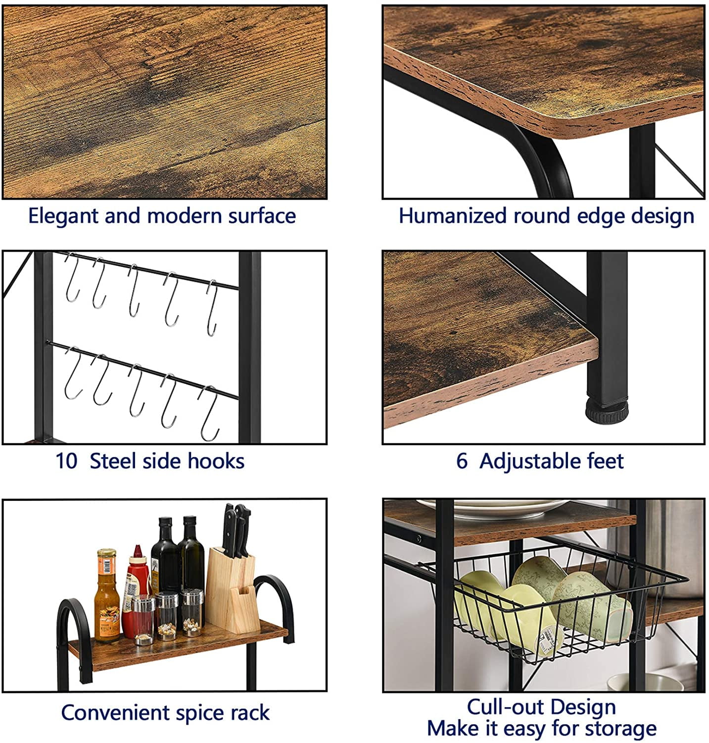 Baker's Rack With Hooks Mr IRONSTONE 3-Tier Kitchen Cart - Vintage ...