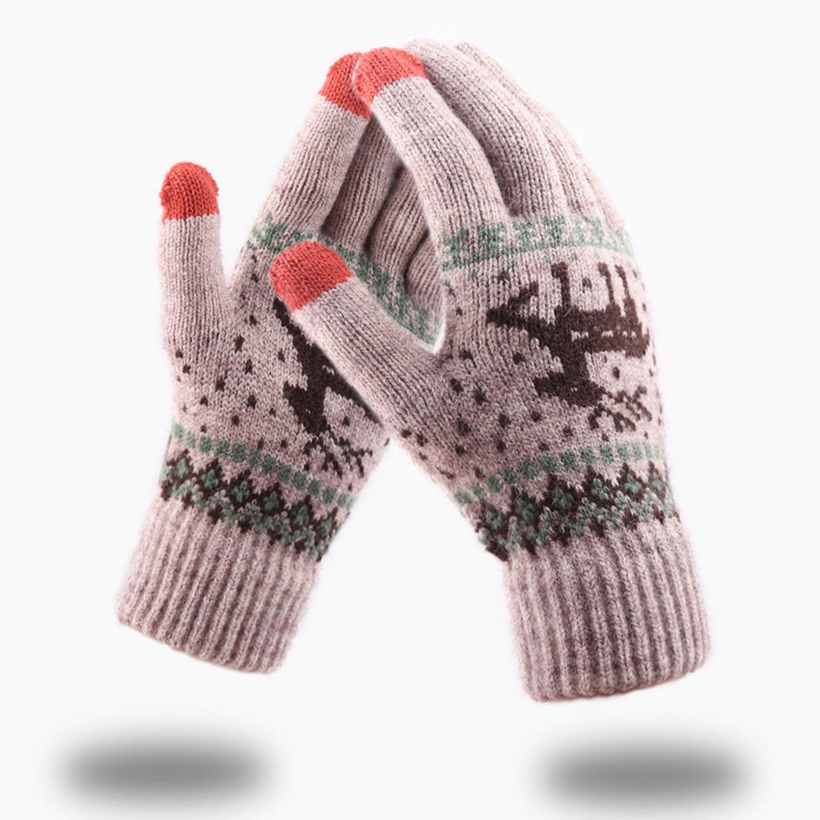 Women Christmas Layer Fawn Plus Thick Warm Gloves Knitting Wrist Gloves ...