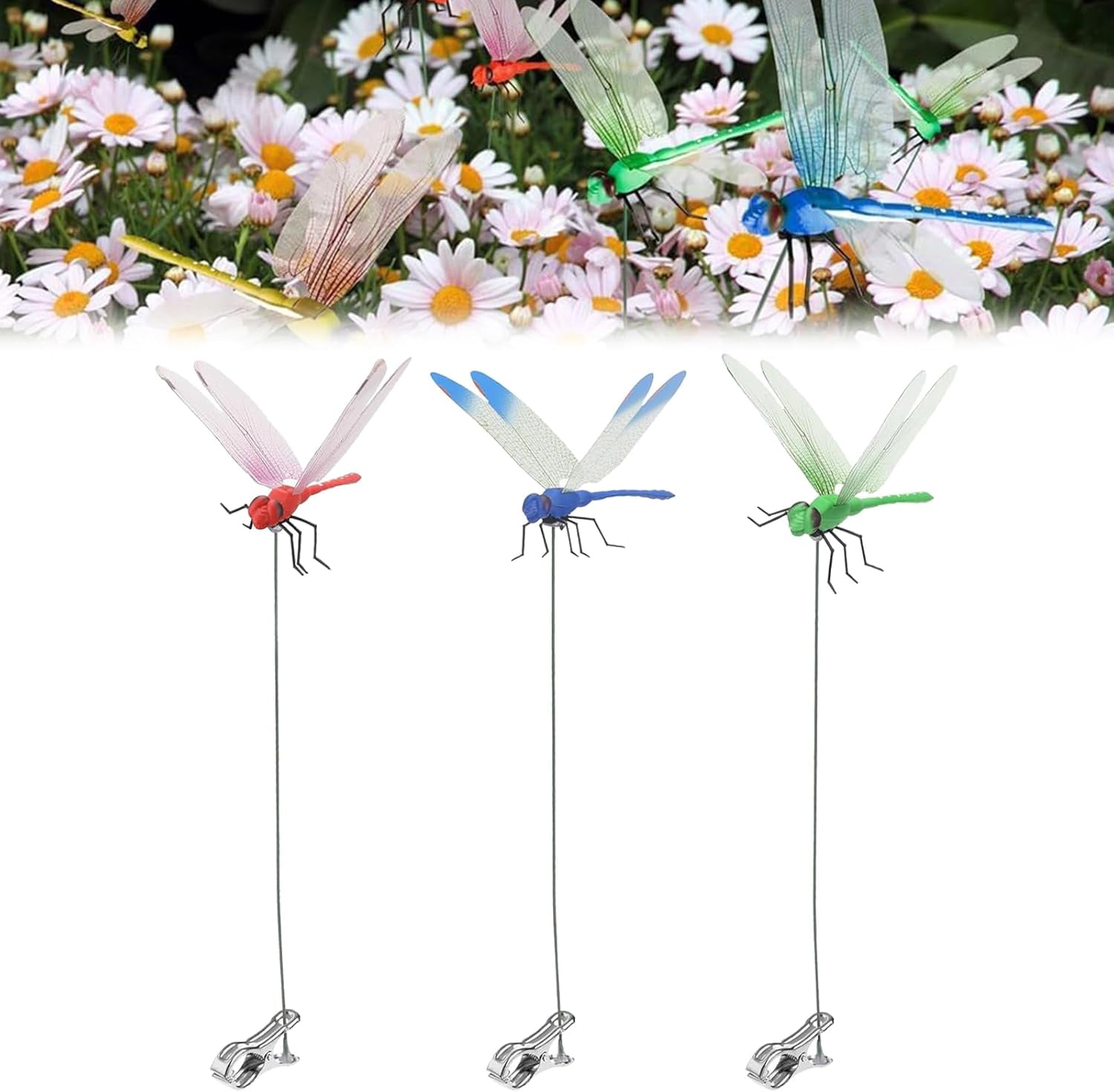 Yazoeia Artificial Dragonfly Pole Clips for Outdoors, 3D Dragonfly ...